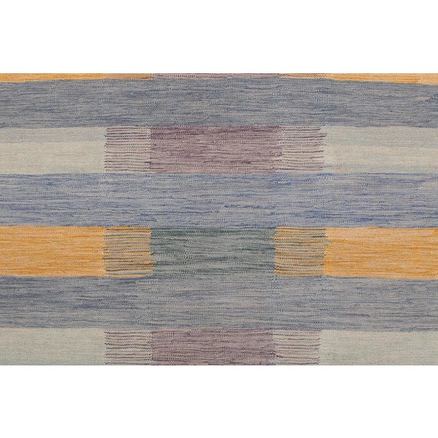 1990s Vintage Kilim Marisol Blue Beige Wool Rug - 8'10" X 12'4" | Chairish