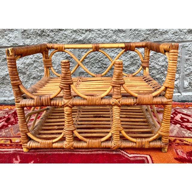 Vintage Natural Woven Bamboo Rattan 6 Bottle Wine Rack | Chairish