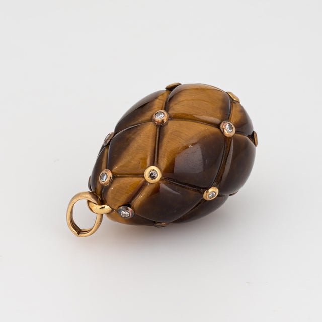 Mid 20th Century Tigers Eye Egg Diamond 18k Yellow Gold Large Charm ...