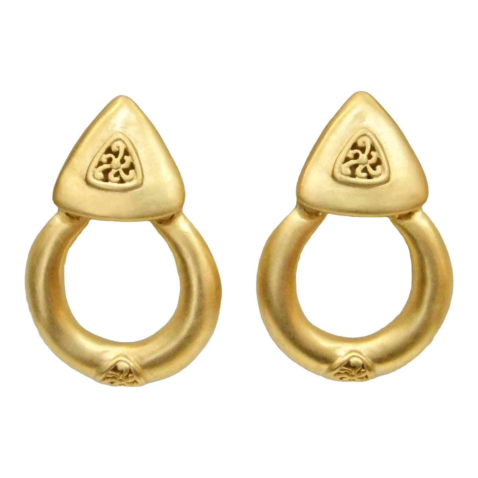 1970s Vintage Large Neoclassical Givenchy Matte Gold Open Work Earrings ...