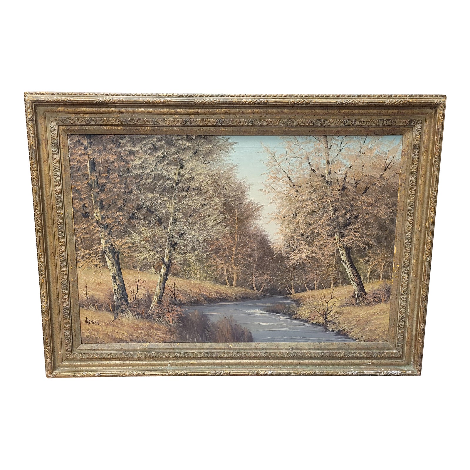 Beautiful Vintage Rustic Scene Oil Painting Signed | Chairish