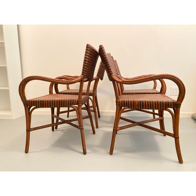 Vintage Wicker/Rattan and Leather Weaved Chairs, Set of 4 | Chairish