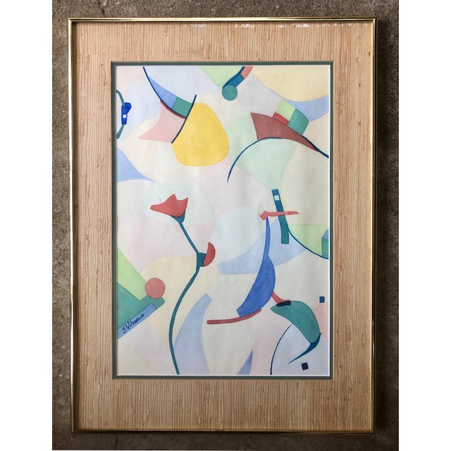 1980s Abstract Bauhaus Style J. Wilson Watercolor in Frame | Chairish