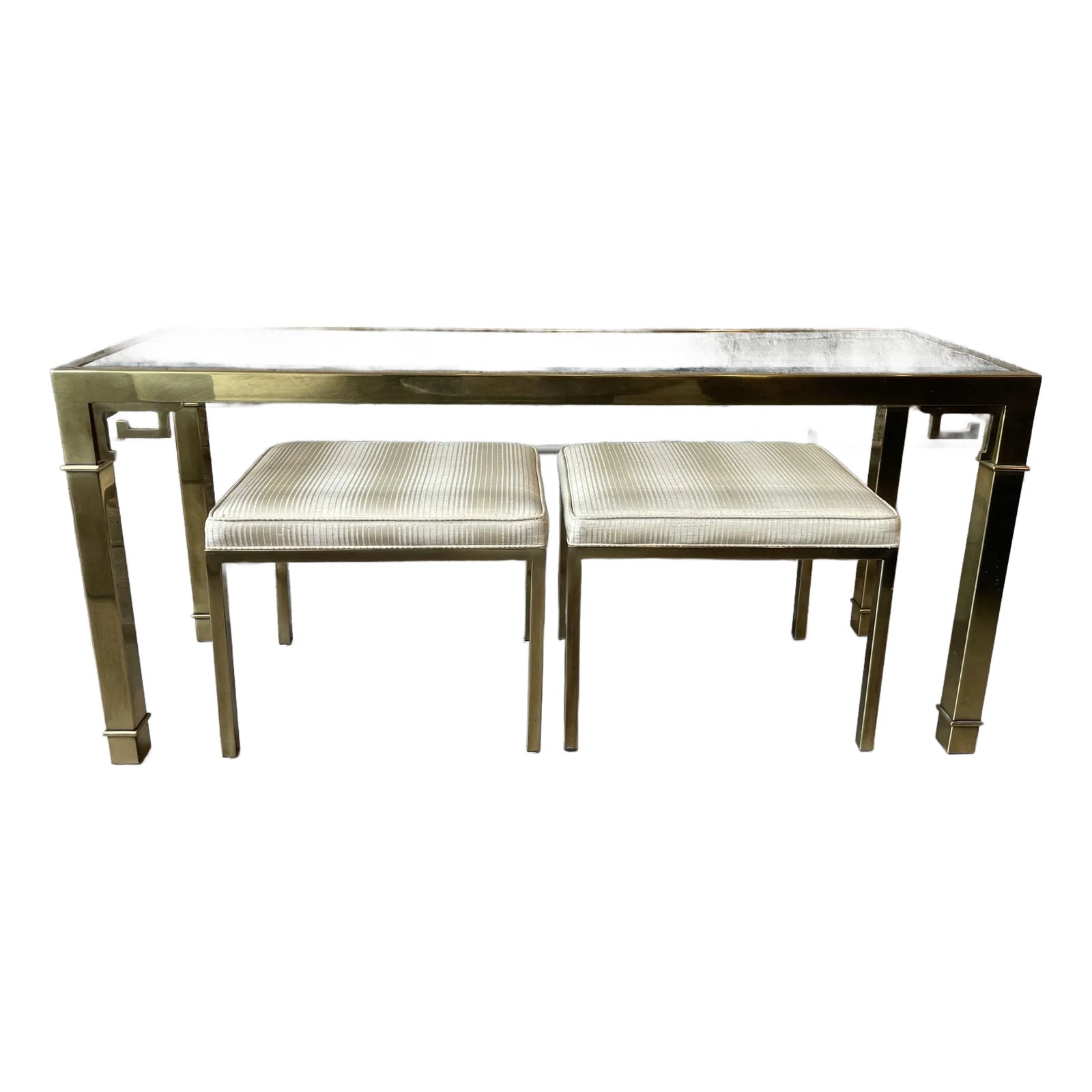 1970s Vintage Mastercraft Greek Key Console Table With Ottomans - Set ...
