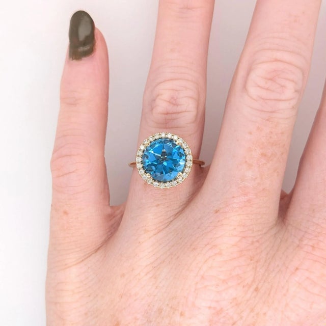 4 4ct Glam Swiss Topaz Ring With Earth Mined Diamonds In 14k Yellow
