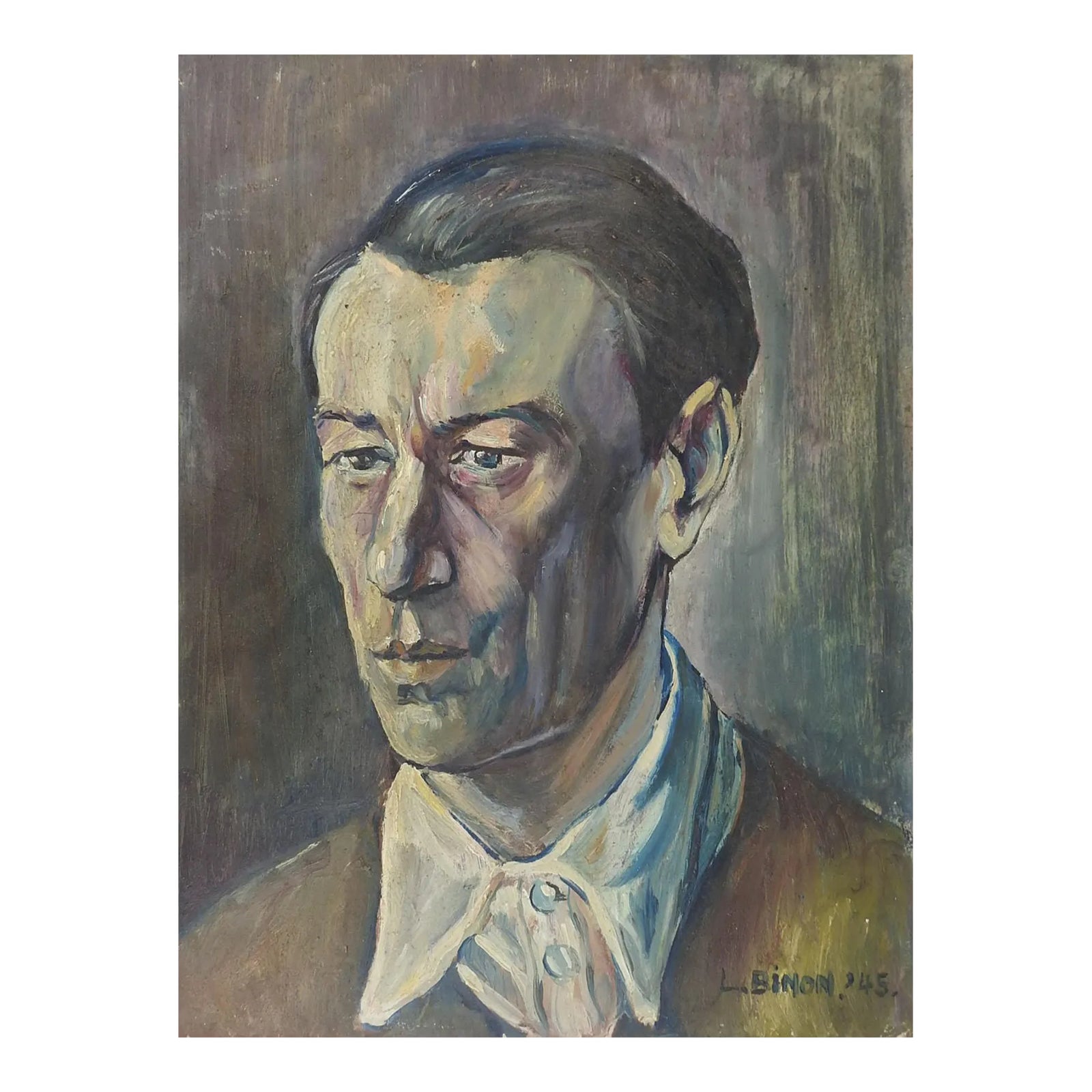 Vintage 1945 Modernist Portrait Painting of Man | Chairish