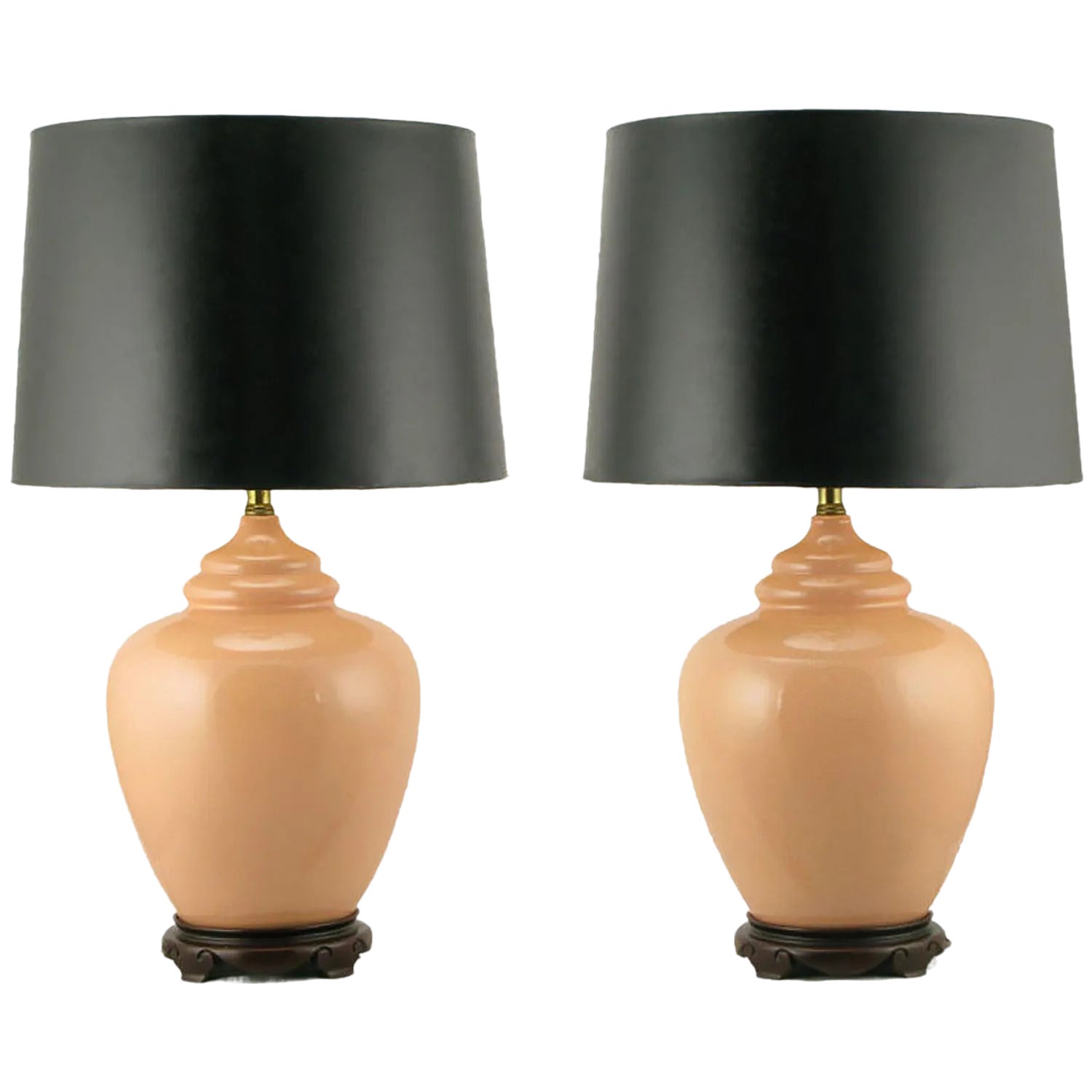 Peach Crackle-Glaze Chinoiserie Table Lamps - a Pair | Chairish