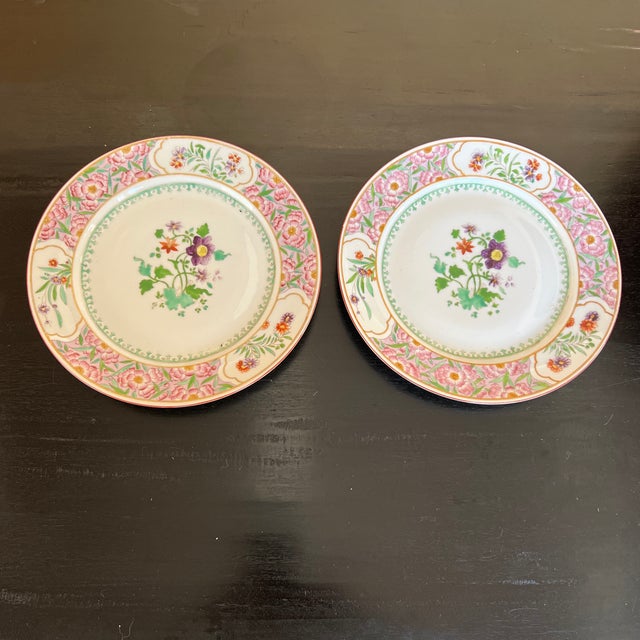 Antique Japanese Pink Porcelain Floral Dinner Plates- a Pair | Chairish