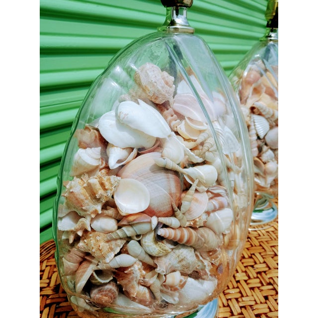 Vintage Glass Clam Shell Shape Filled With Seashells Coastal Table ...