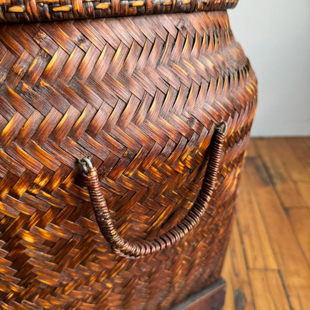 Antique Chinese Hand-Woven Rattan/Bamboo Lidded Storage Basket | Chairish