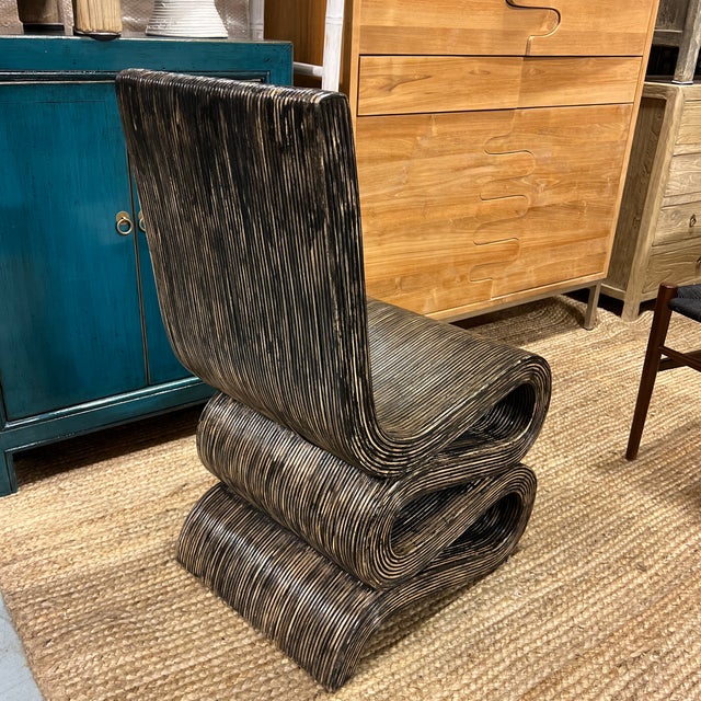 Black Wash Pencil Reed Rattan Snake Style Chair | Chairish