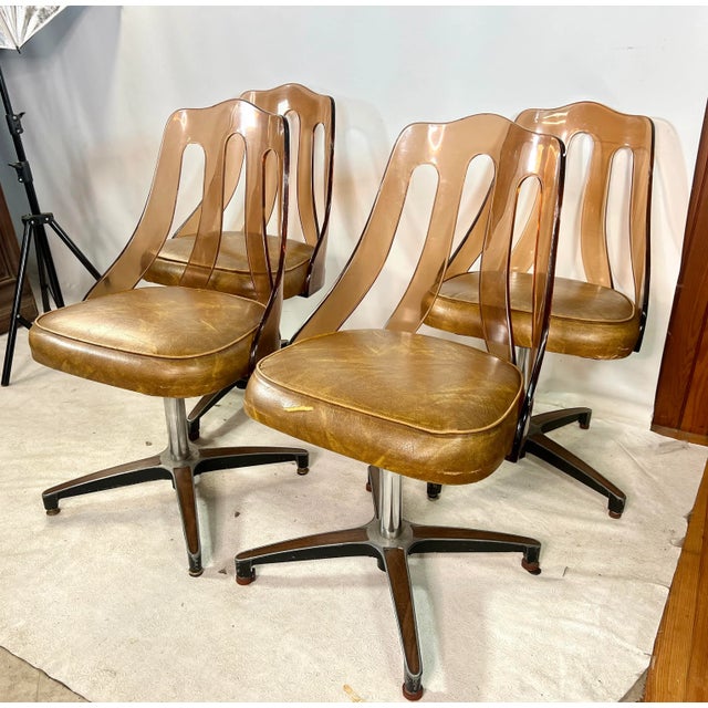 Vintage Modern Amber Acrylic Swivel Dining Chairs - Set of 4 | Chairish