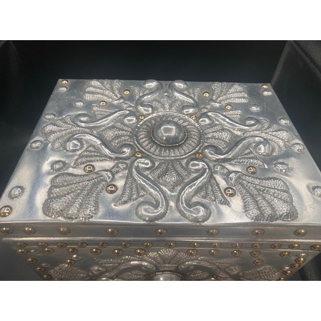 1990s Repousse Steel Metal Folk Art Lined Hinged Box Signed by Artist ...