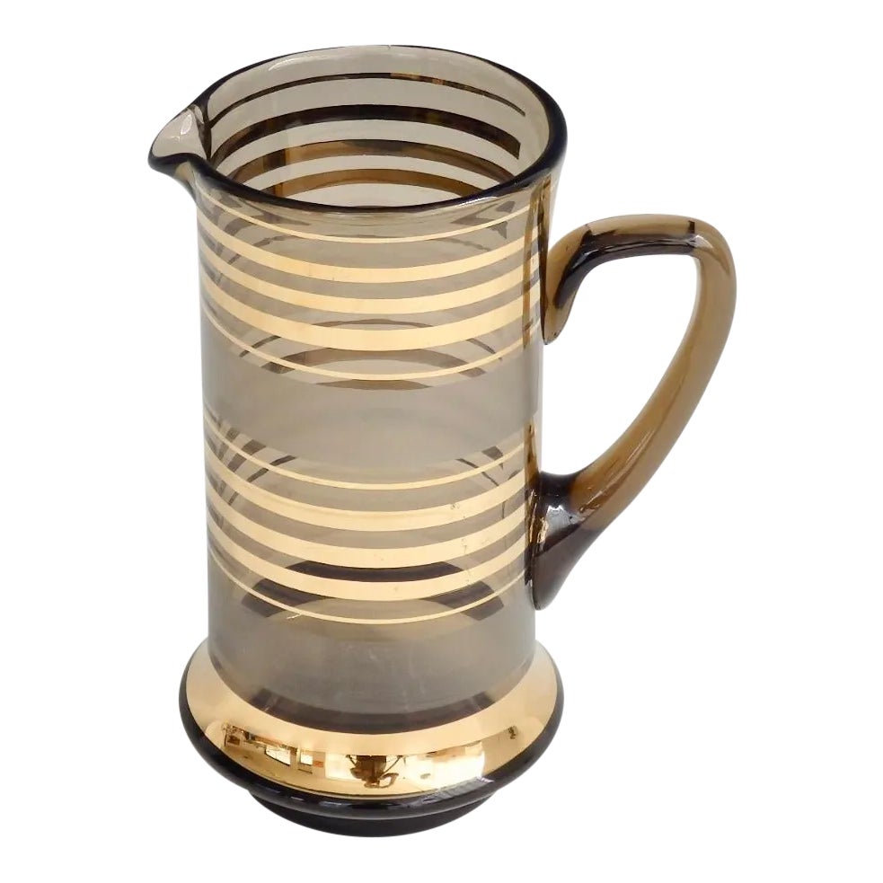 1960s Mid-Century Modern Gold Stripe Glass Cocktail Pitcher | Chairish