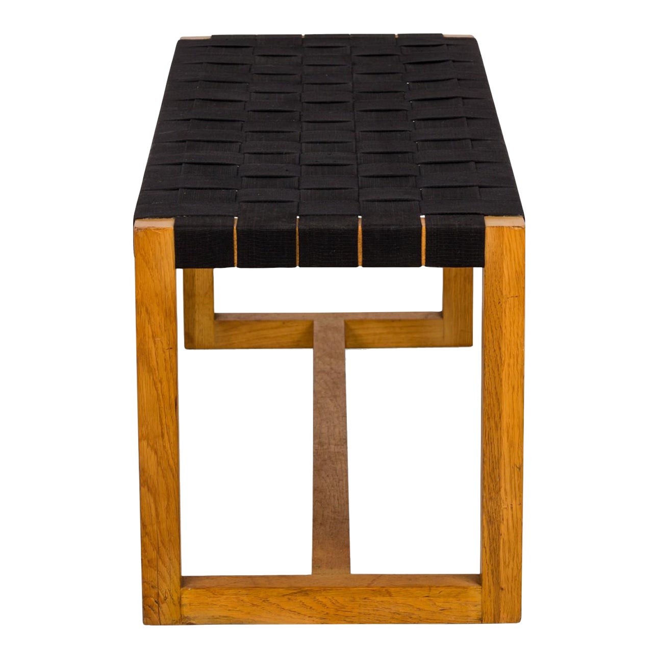 American Mid-Century Modern Woven Black Webbing and Bleached Walnut ...