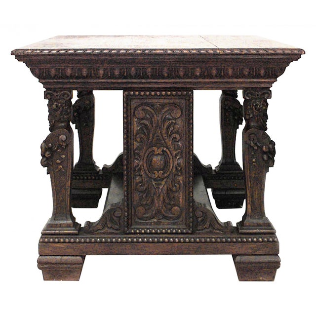 Italian Renaissance Style Oak Library Table Desk | Chairish