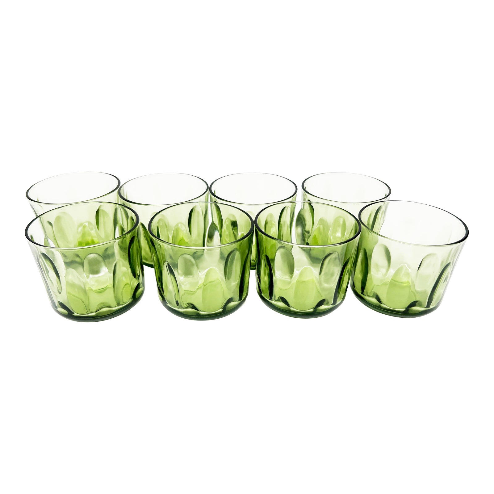 Mid Century Hazel Atlas Avocado Green Glass Thumbprint Rocks Glasses ...