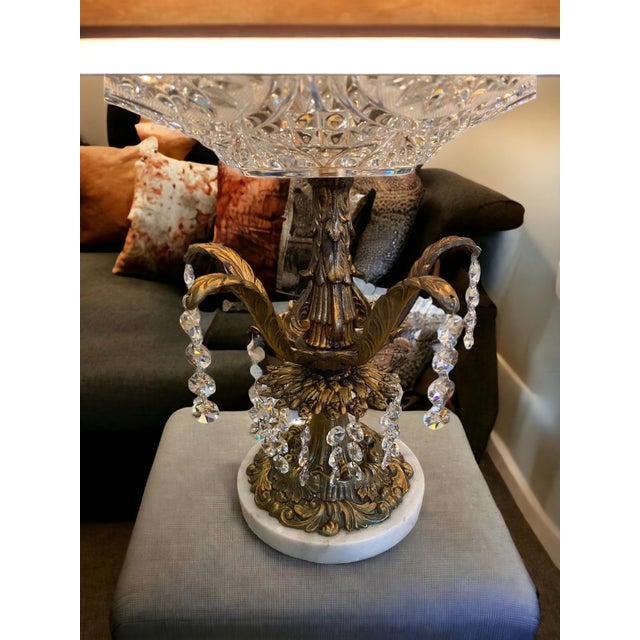 Mid-Century Bronze Compote Bowl With Crystals and Marble Base | Chairish