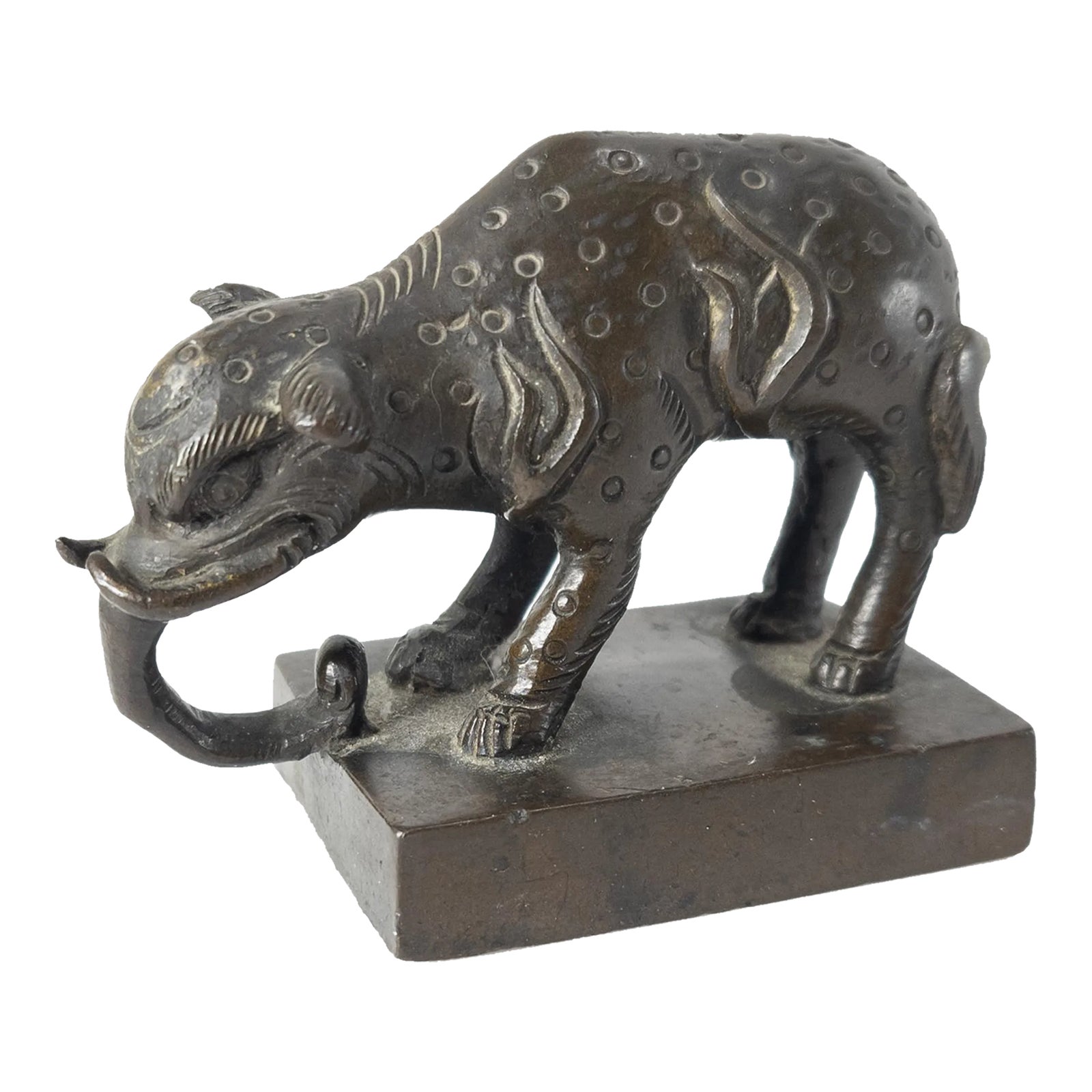 18th Century Chinese Bronze Scroll Weight of an Elephant or Mythical ...