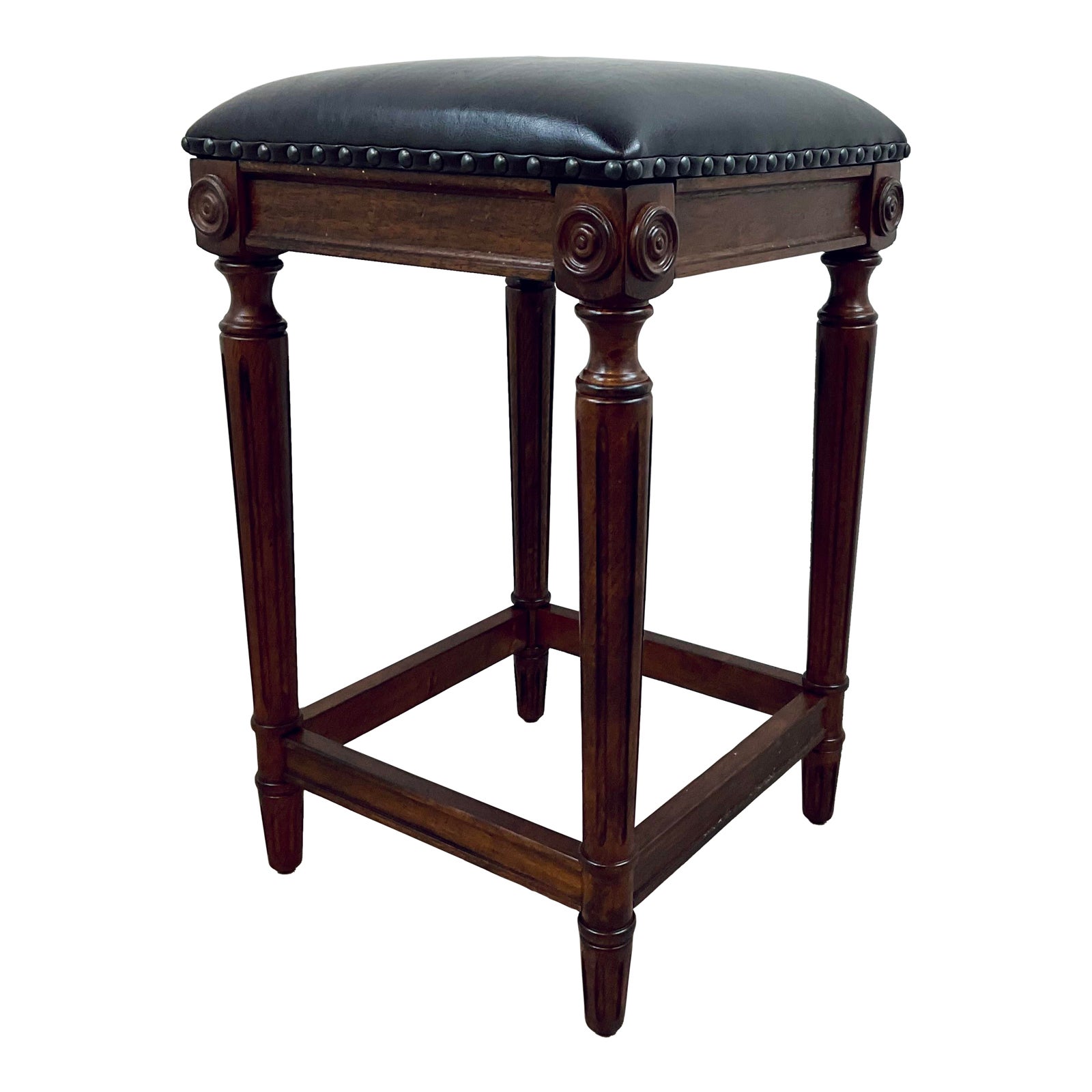 Transitional Dark Brown Faux Leather Counter Stool | Chairish