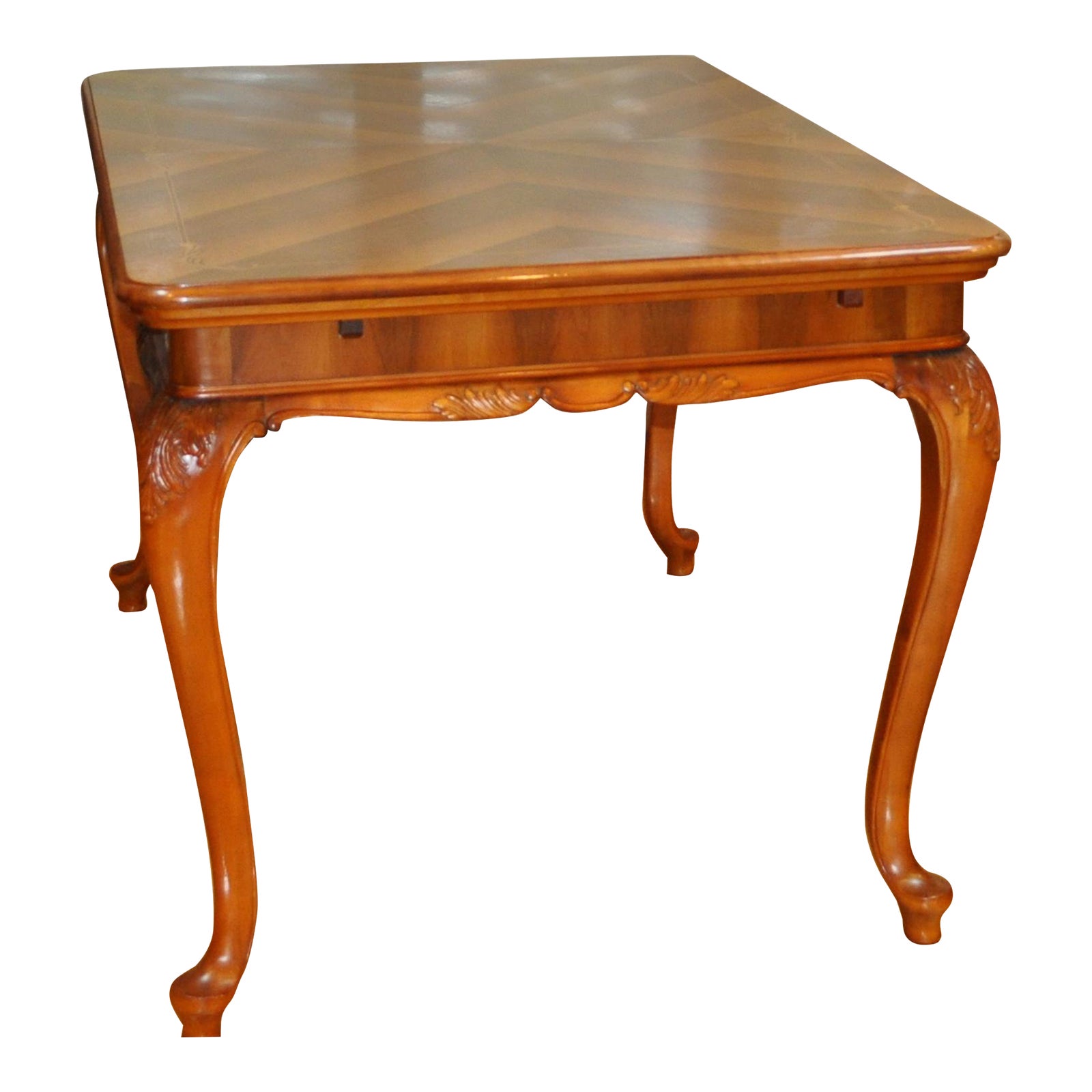 1980s Vintage All Wood Inlay French Style Extension Dining Table | Chairish