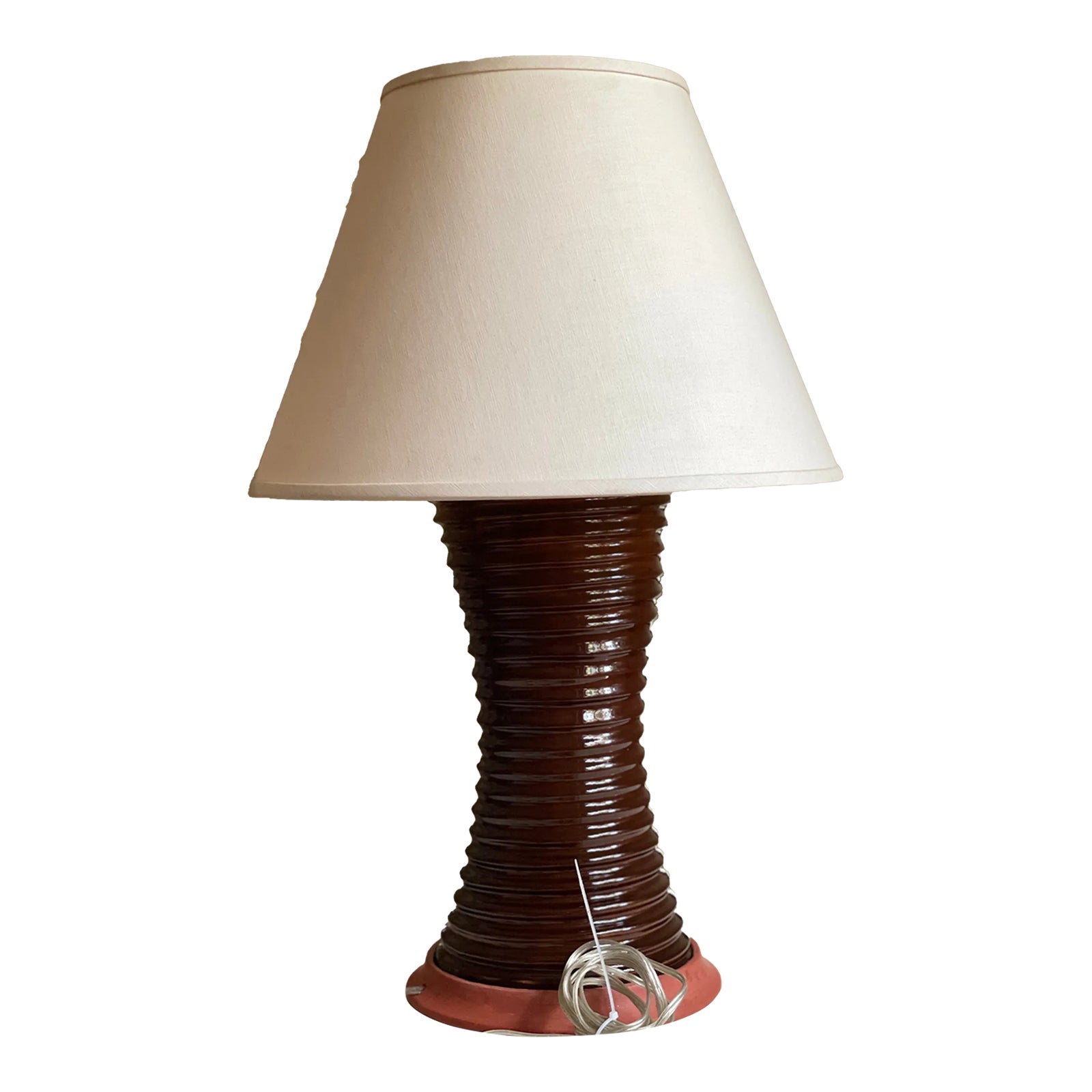2000s Christopher Spitzmiller Ribbed Hourglass Lamp in Dark Brown With ...