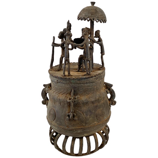 African Cast Bronze Vessel Kuduo Ashanti Tribe Ghana 12.25" H | Chairish