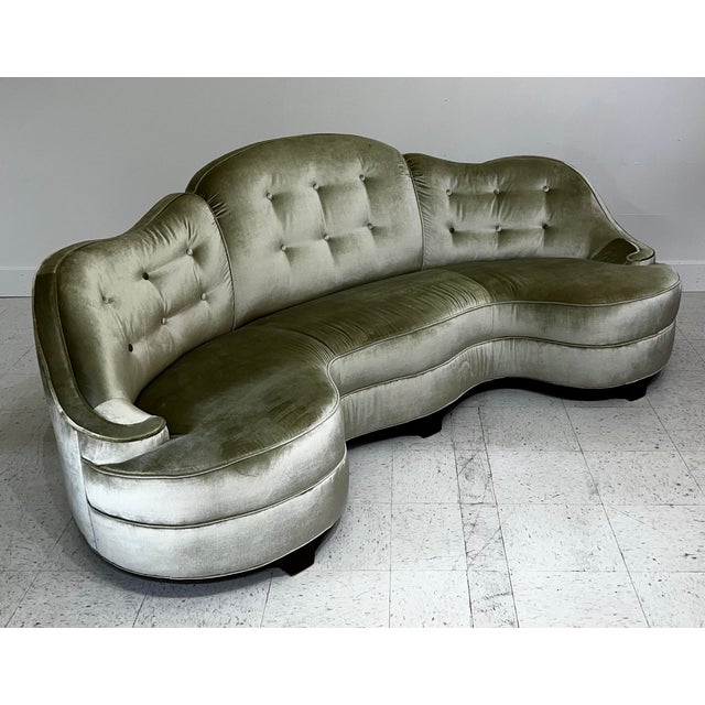 Curved Dunbar 1st Generation Oasis Silk Velvet Sofa 2173-A Attributed ...