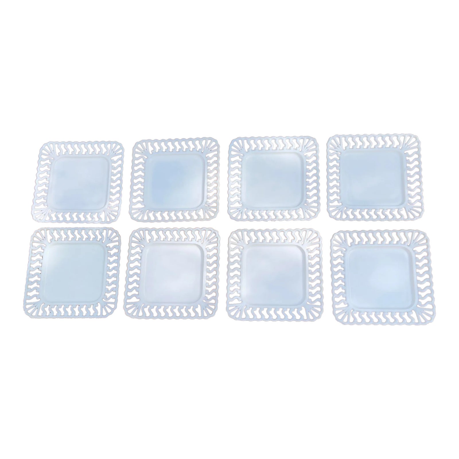 1940s Westmoreland Square Reticulated Milk Glass Plates- Set of 8 ...