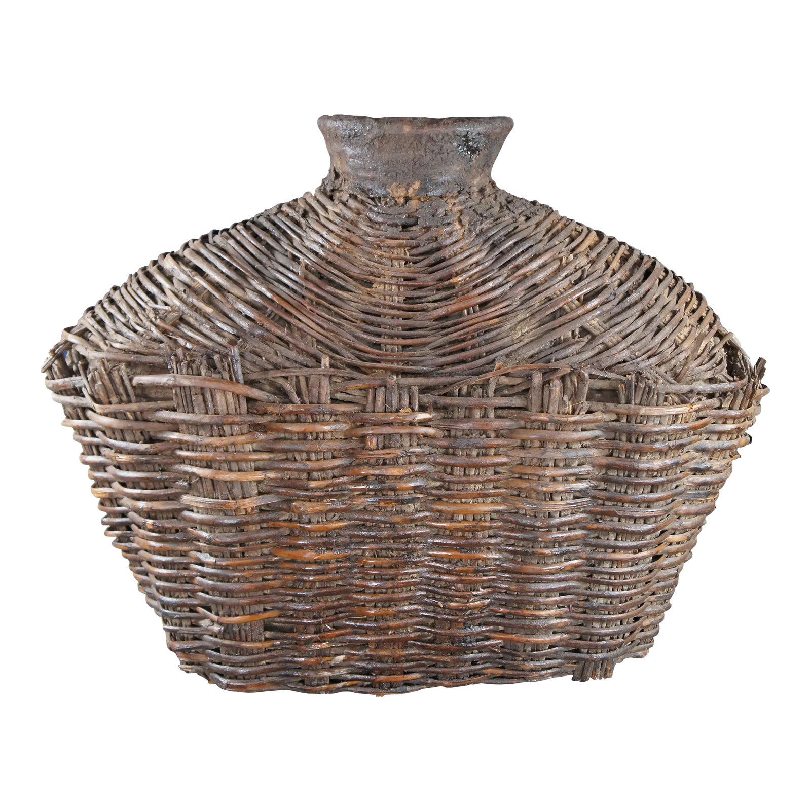 Late 19th Century Antique Chinese Woven Willow Oil Container Jar | Chairish