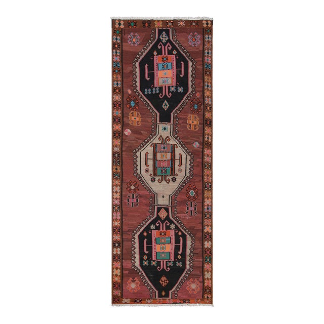 Mid Century Brown Black Kilim Vintage Tribal Flat Weave Rug | Chairish