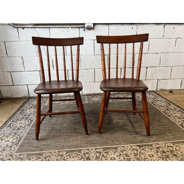 19th Century Antique Primitive Farmhouse Spindle Back Plank Seat Dining ...