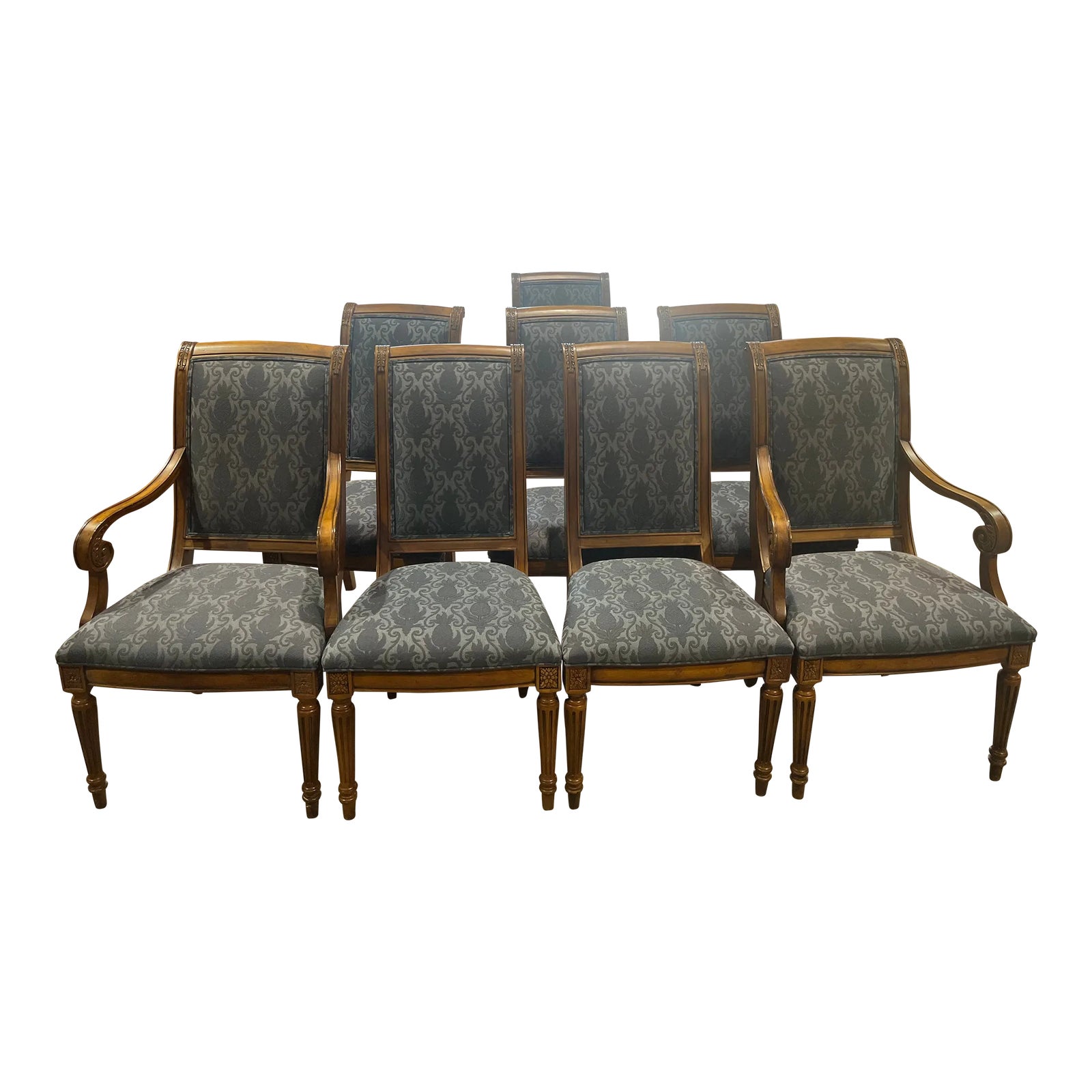 Ethan Allen Blue Pineapple Fabric Dining Chairs- Set of 8 | Chairish