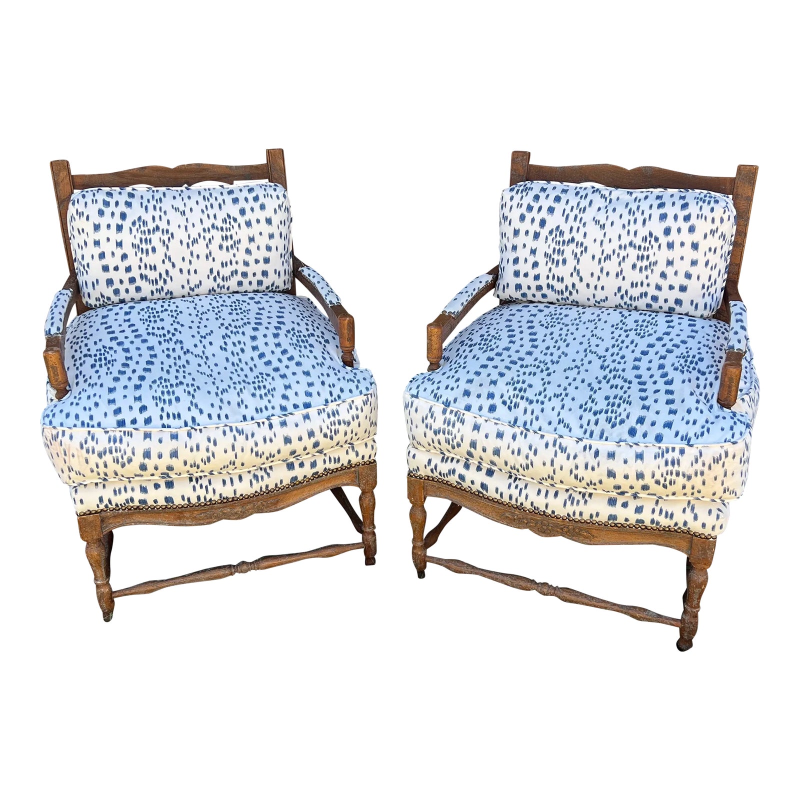 Custom Old Hickory Tannery Bergere Fauteuil Chairs Blue White ...