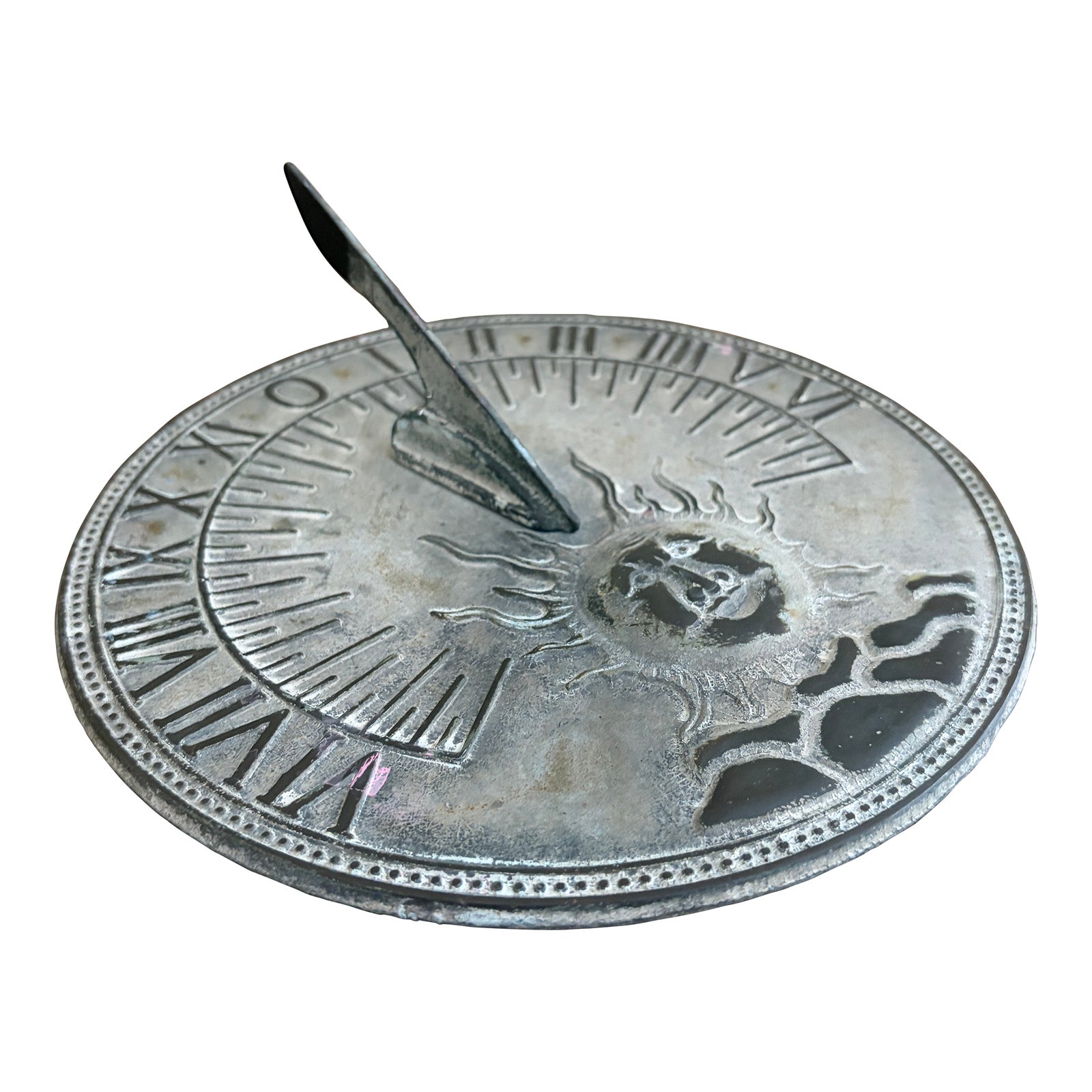 Vintage English Country Iron Garden Sundial With Sun | Chairish