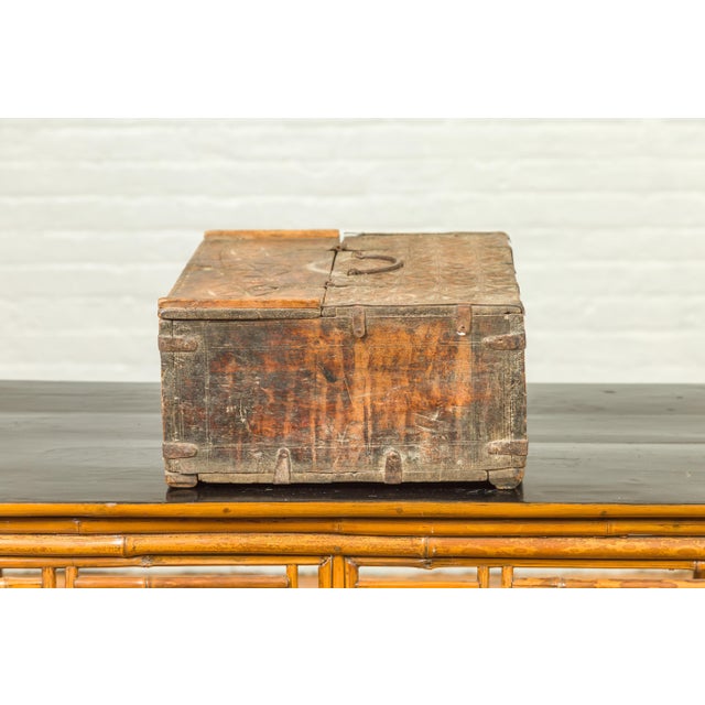 Indian Antique Wooden Dowry Box with Geometric Motifs and Weathered ...