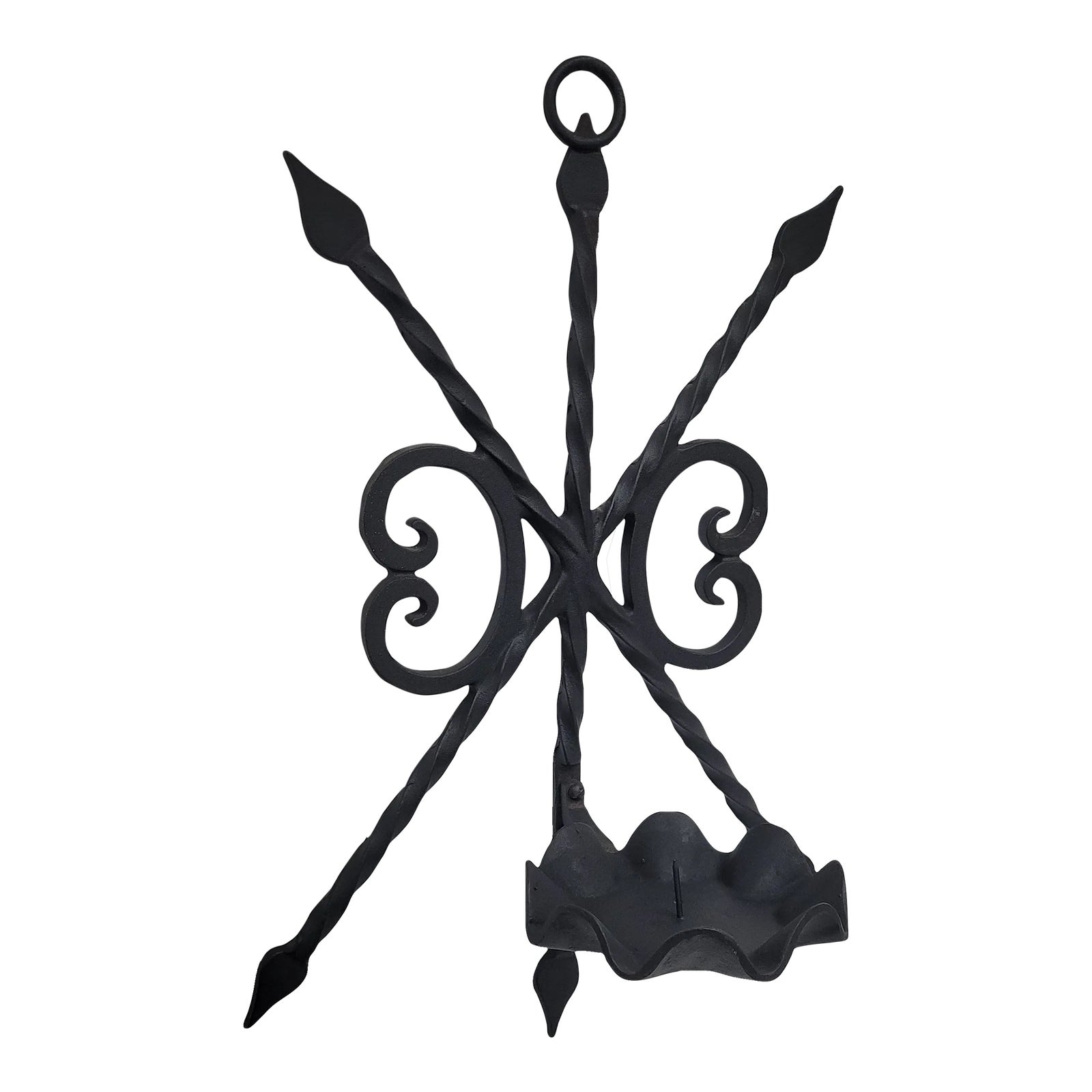 Vintage 1970s Gothic Arrow Black Wrought Iron Wall Sconce Candlestick ...