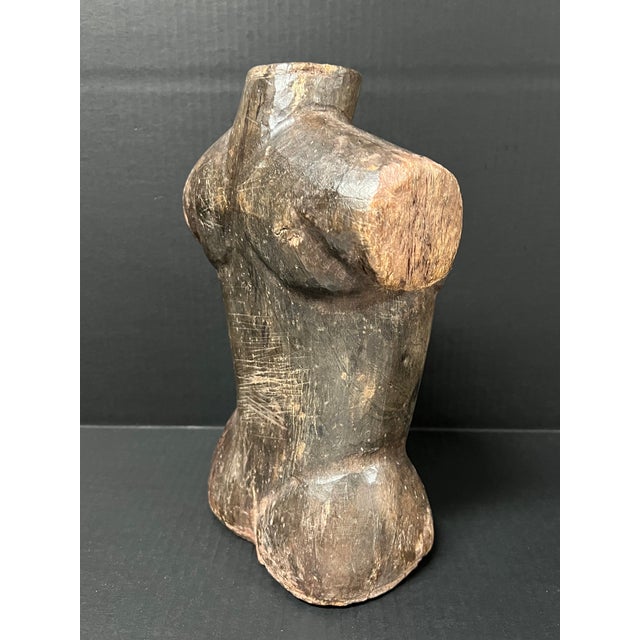 Mid 20th Century Carved Solid Wood Male Torso Sculpture | Chairish