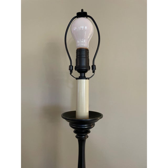 2000s Black Metal Candlestick Desk Lamp With Shade From Restoration ...