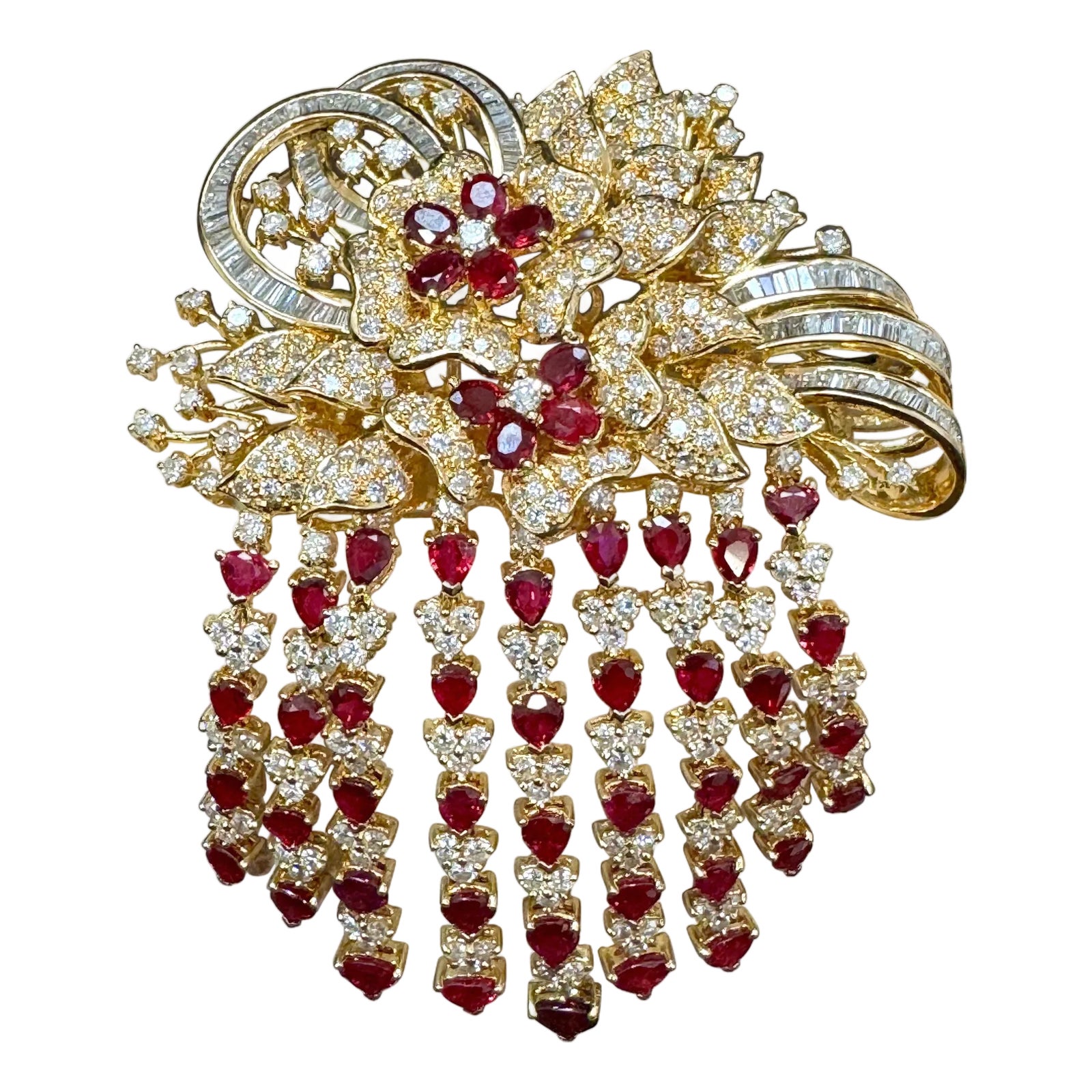 Vintage 18 Ct Diamond & 15 Ct Ruby Floral Broach 52.8 GM 18 Karat ...