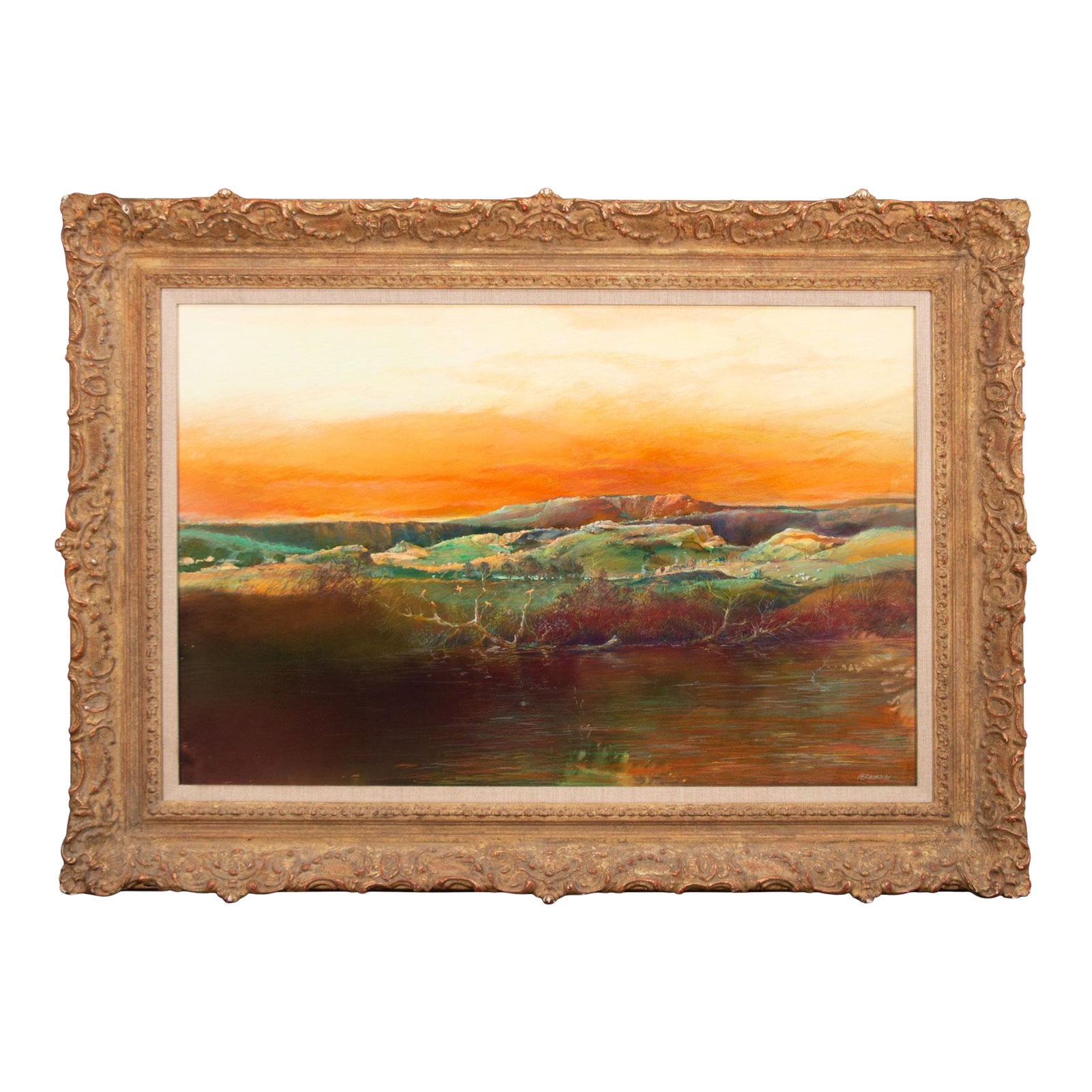 Circa 1979 "Reflections in the Pond" Landscape Mixed-Media Painting by ...