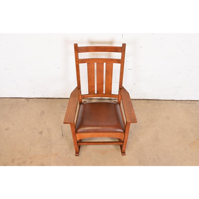 Stickley Harvey Ellis Collection Arts & Crafts Oak and Leather Rocking ...