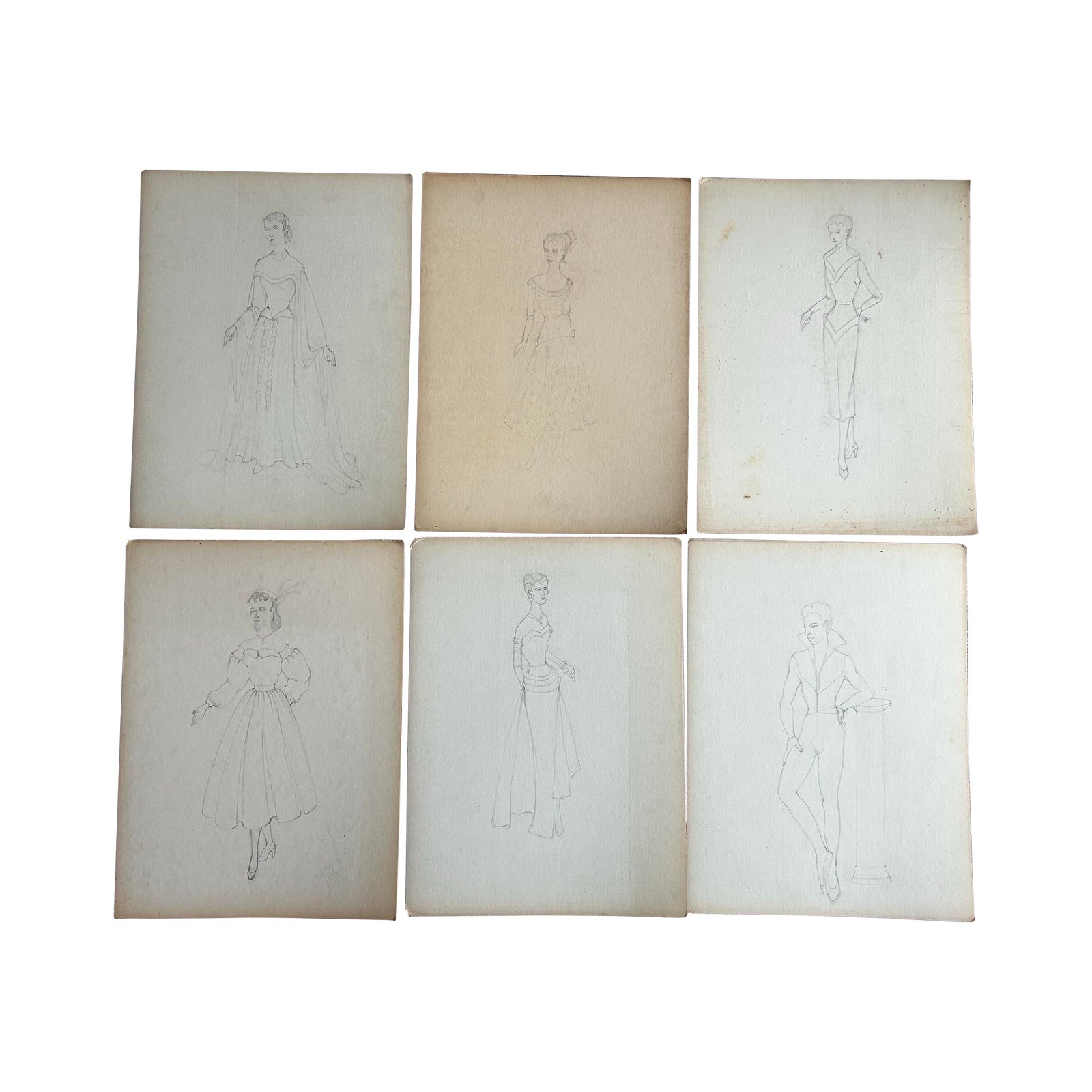 Set of 6 Fashion Illustration Drawings From the 1950’s | Chairish