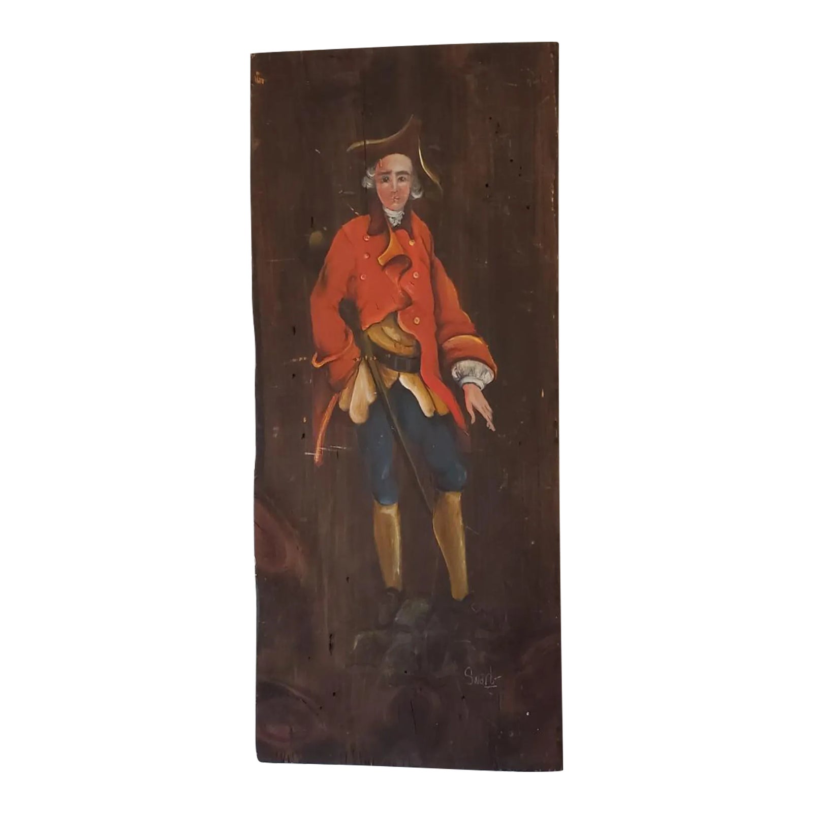 Colonial Man Oil on Wood Painting, Vintage | Chairish