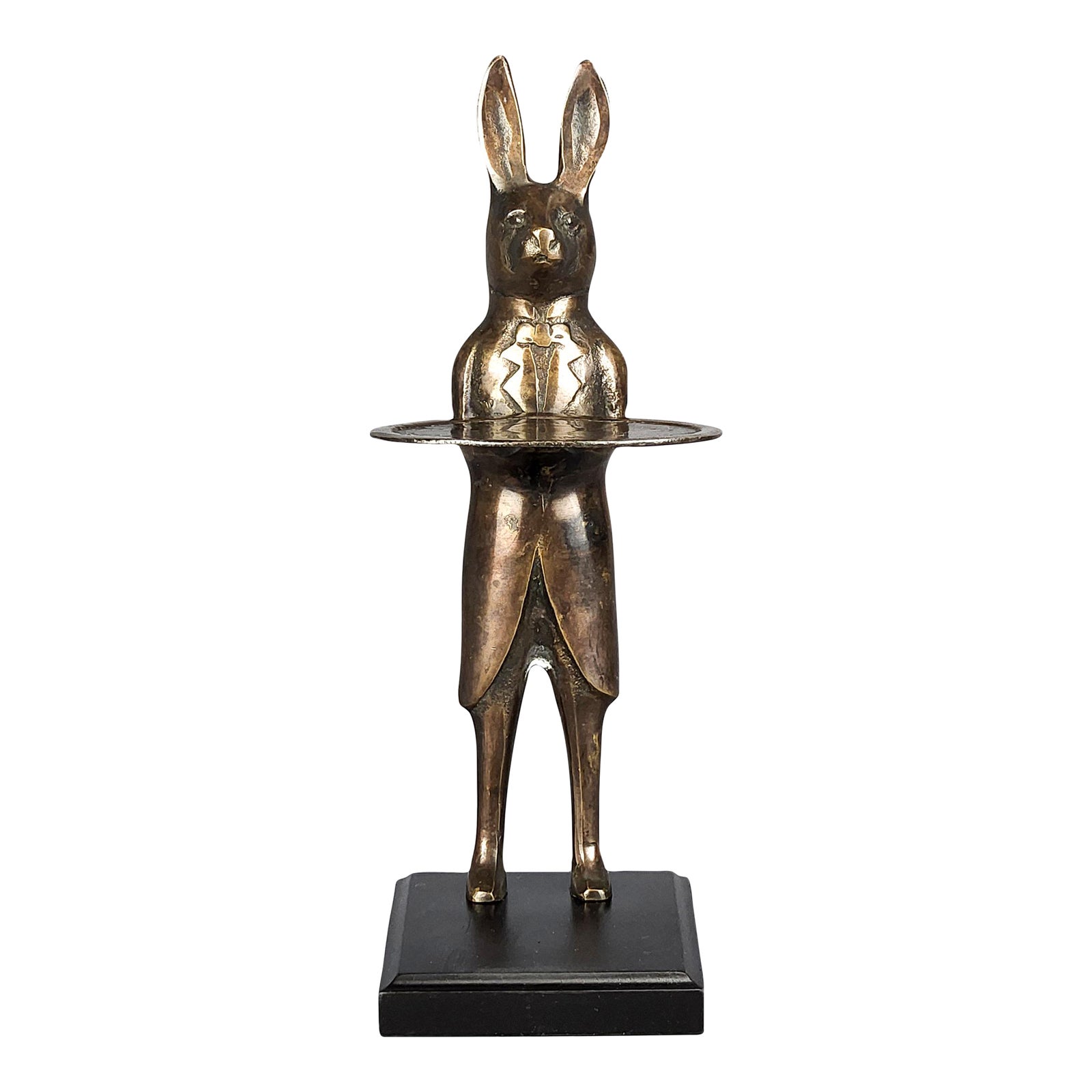 Vintage Brass Rabbit Butler in Tuxedo With Display Tray | Chairish