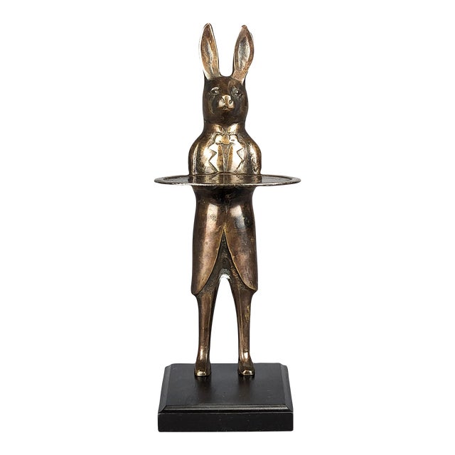 Vintage Brass Rabbit Butler in Tuxedo With Display Tray | Chairish