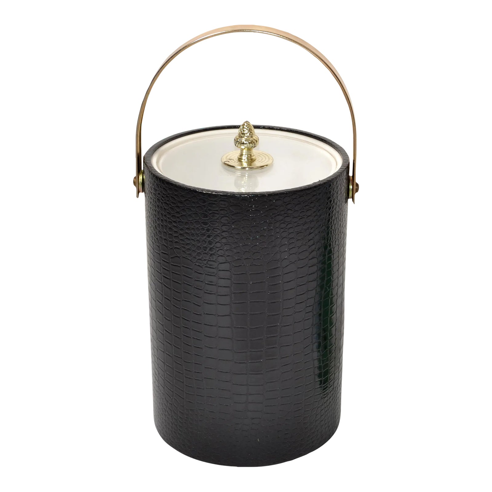 1960s Kraftware Black Faux Alligator Texture Leather Insulated Ice ...