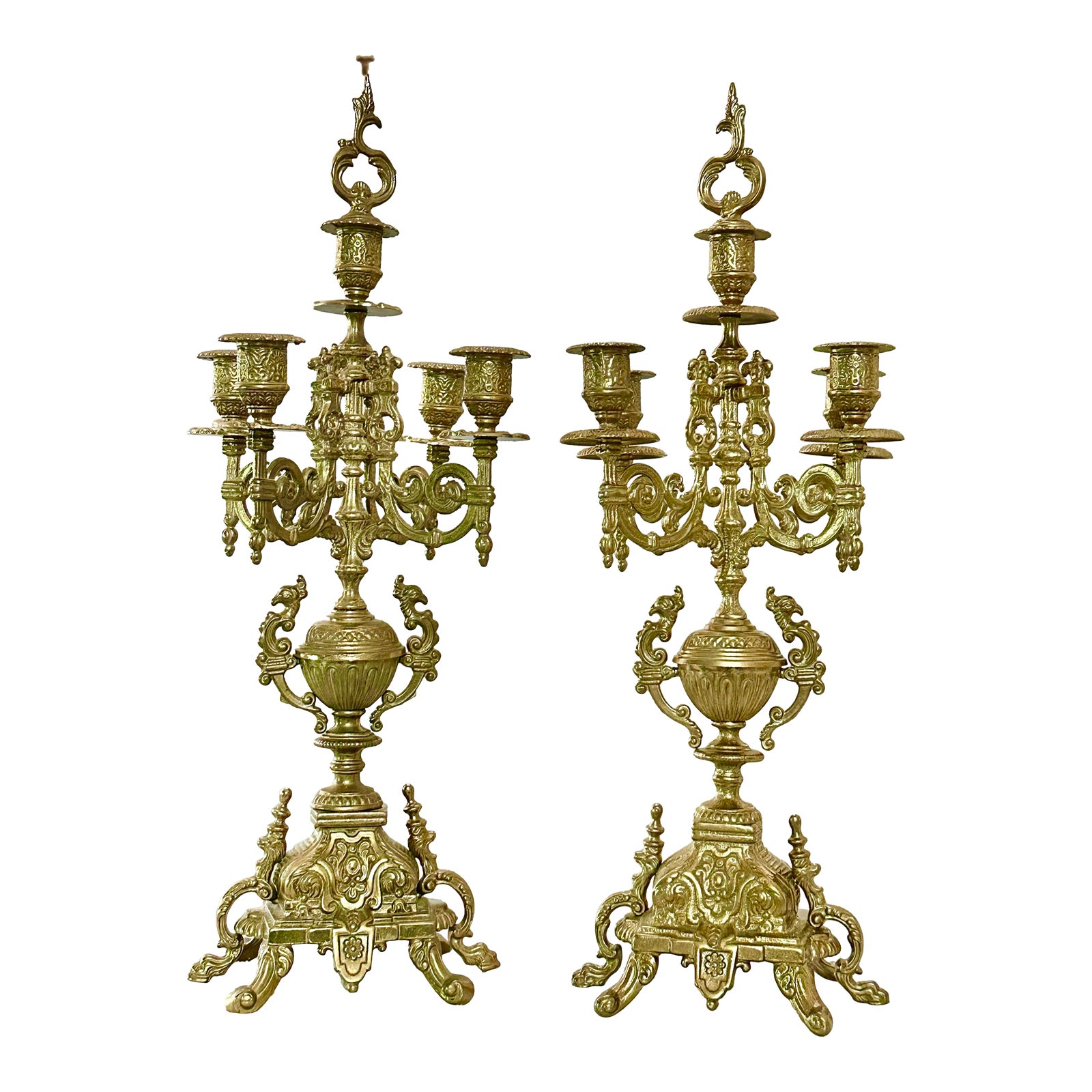 Vintage Brass Italian Brevettato Styled Candelabras - A Pair | Chairish