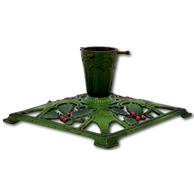 Antique 1920s Cast Iron Holly Leaf & Berry Motif Christmas Tree Stand ...
