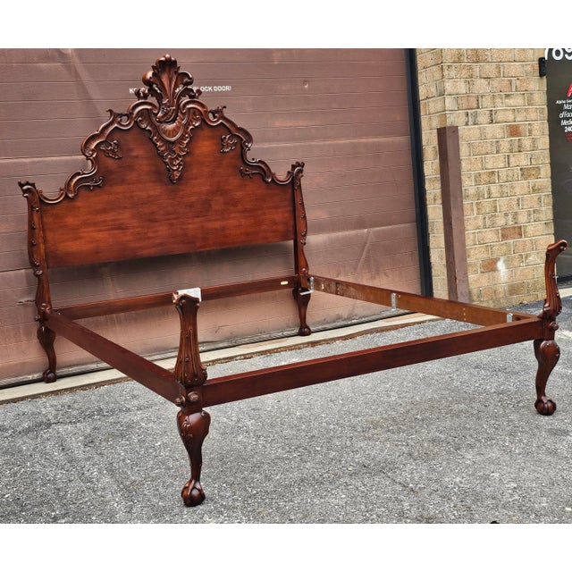 Ralph Lauren Renaissance Revival Style Carved Mahogany Queen Bed | Chairish